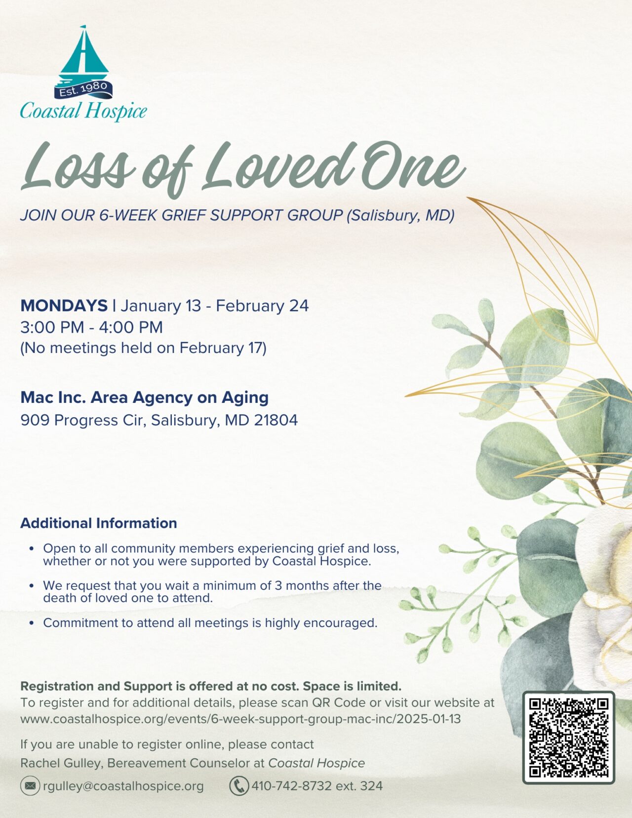 Loss of Loved One: 6-Week Grief Support Group (Mac Inc.) - Coastal Hospice