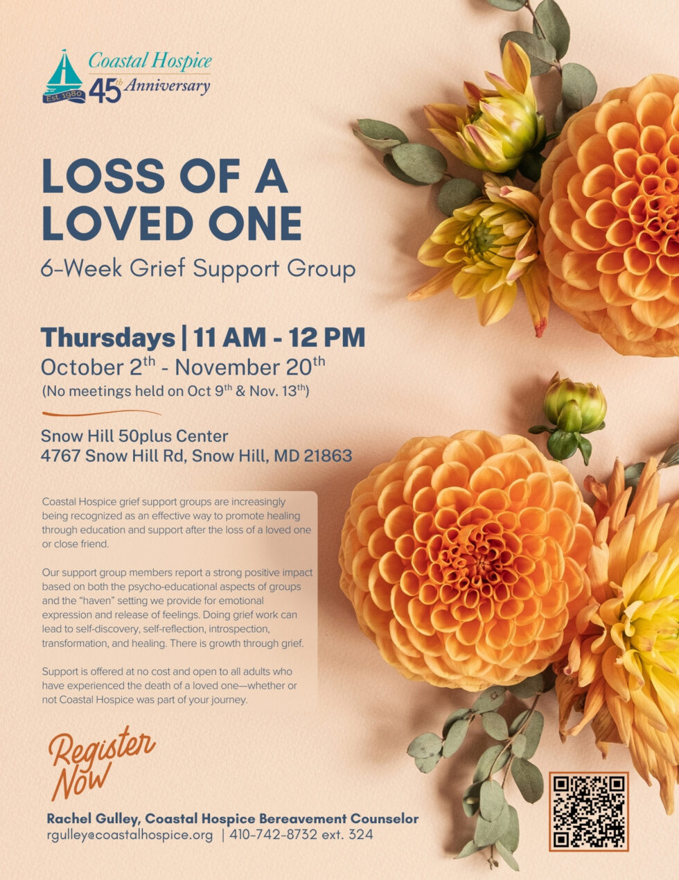 Loss of A Loved One: 6-WEEK GRIEF SUPPORT GROUP (Snow Hill, MD) - Coastal Hospice